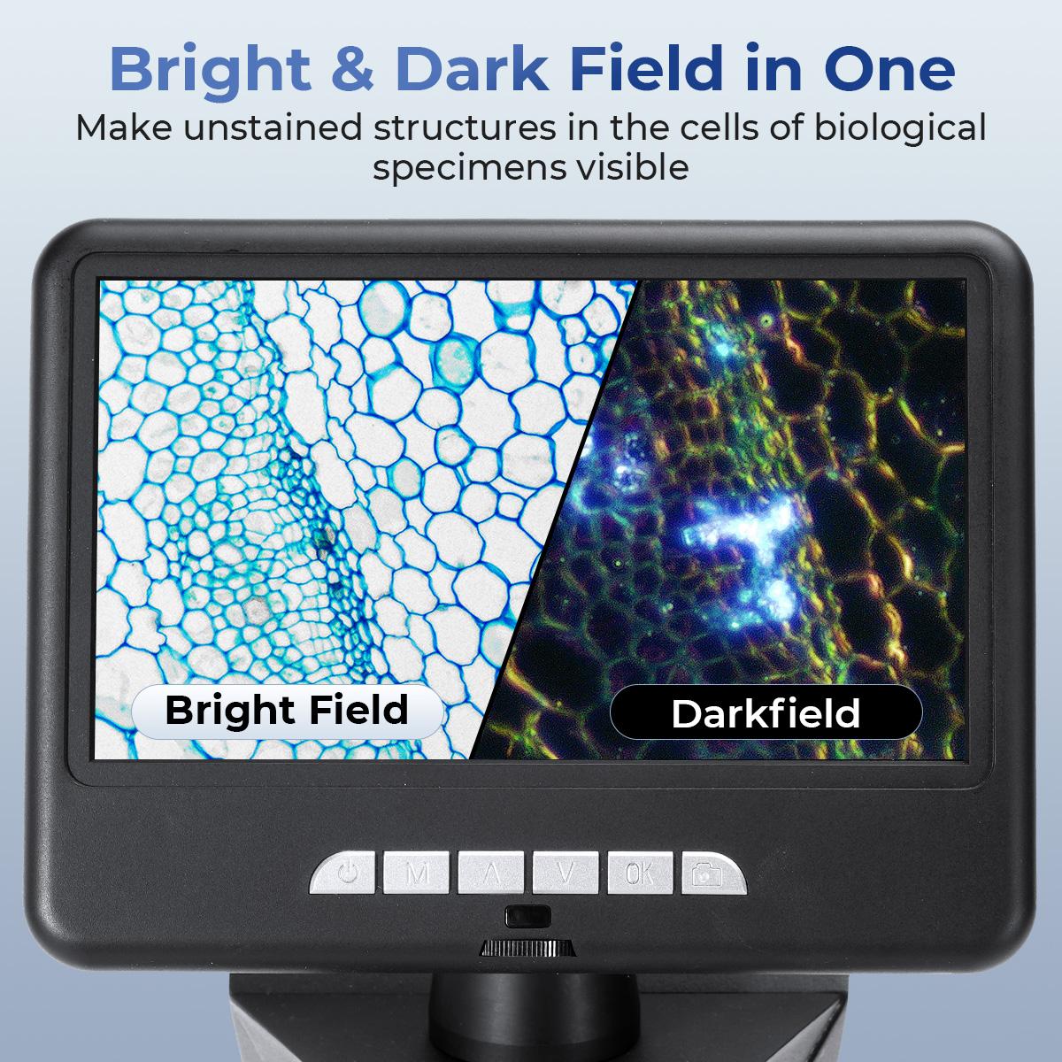 Darkfield Microscope with 7in Screen, 40X-2500X Magnification, 5MP ...