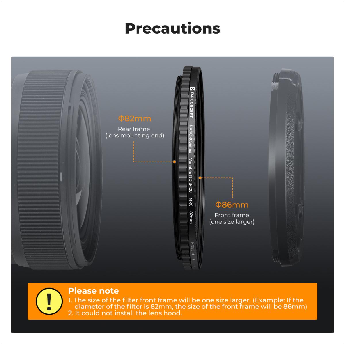 K&F 58mm Variable ND Filter ND8-ND128 (3-7 Stop) HD Hydrophobic VND ...