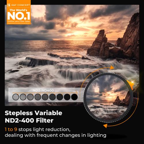 67mm Variable ND Filter ND2-400 (9 Stop) Lens Filter - K&F Concept