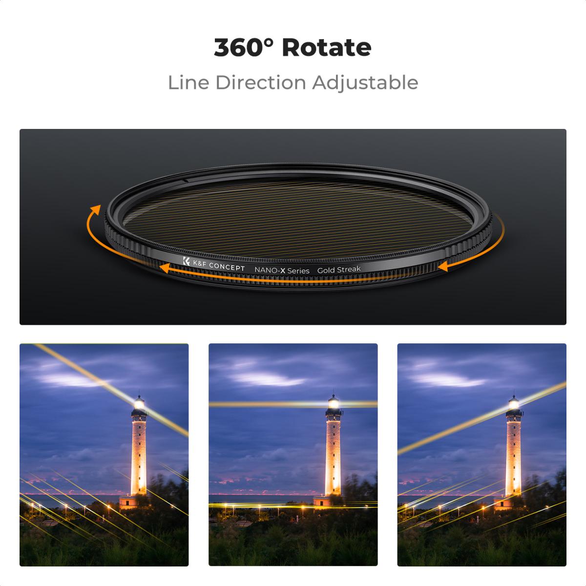 82mm Gold Streak Effect Lens Filter (2mm) Nano-Xcel Series - KENTFAITH