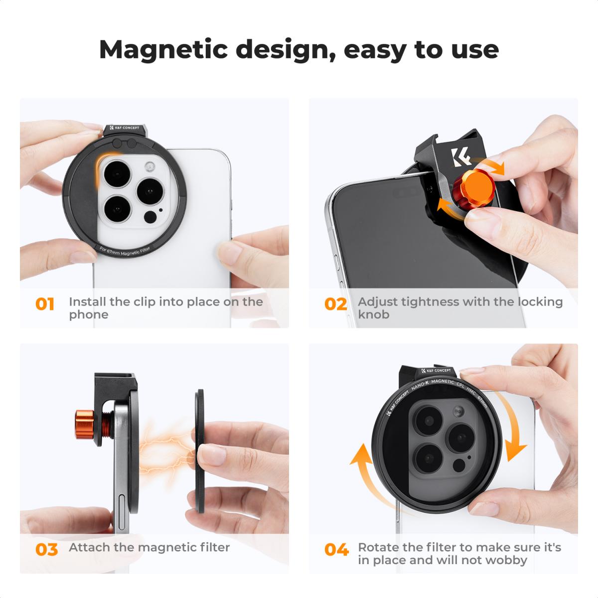Clip On 67mm CPL Magnetic Phone Lens Filter Kit - KENTFAITH