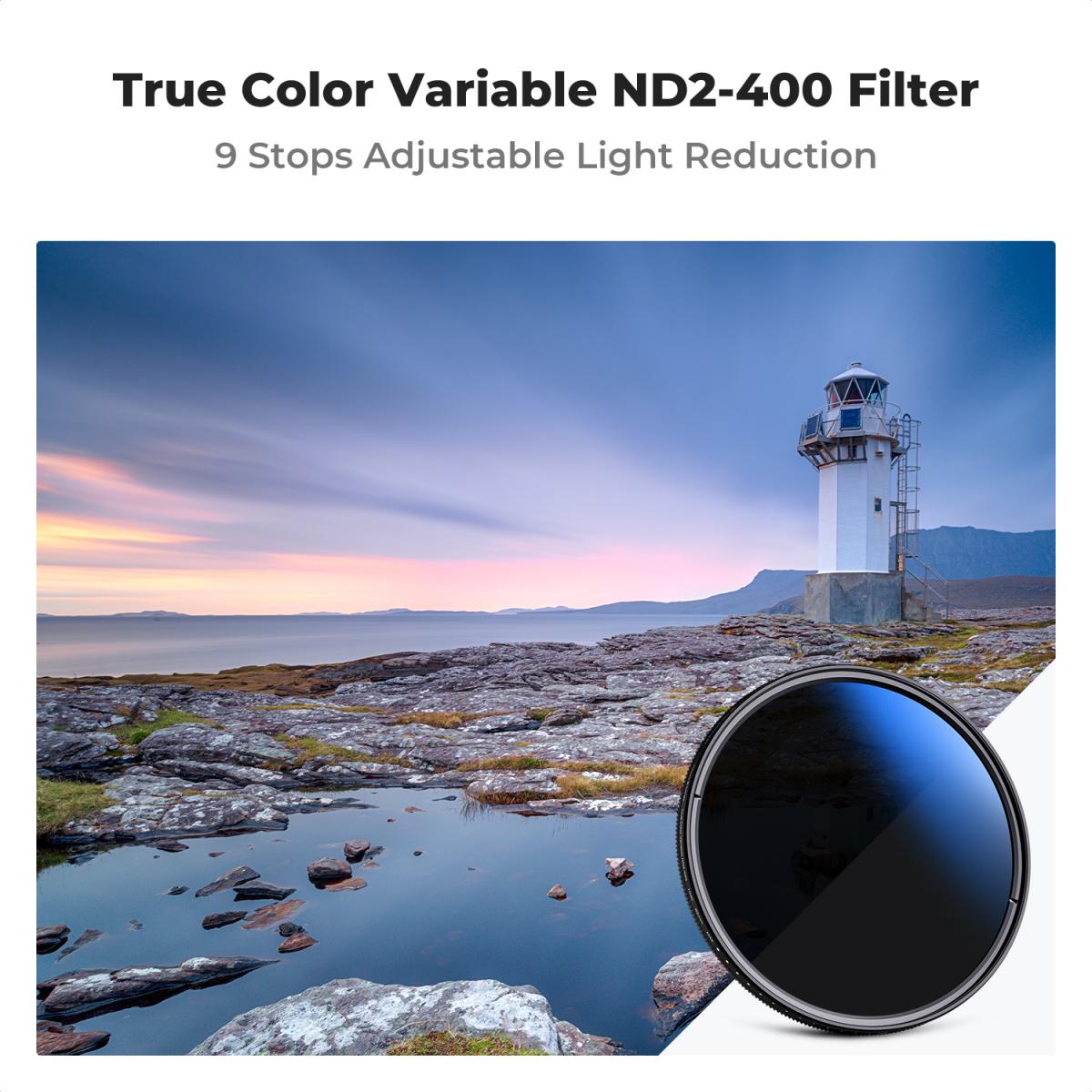 46mm True Color Variable ND2-400 (1-9 Stops) ND Lens Filter - KENTFAITH