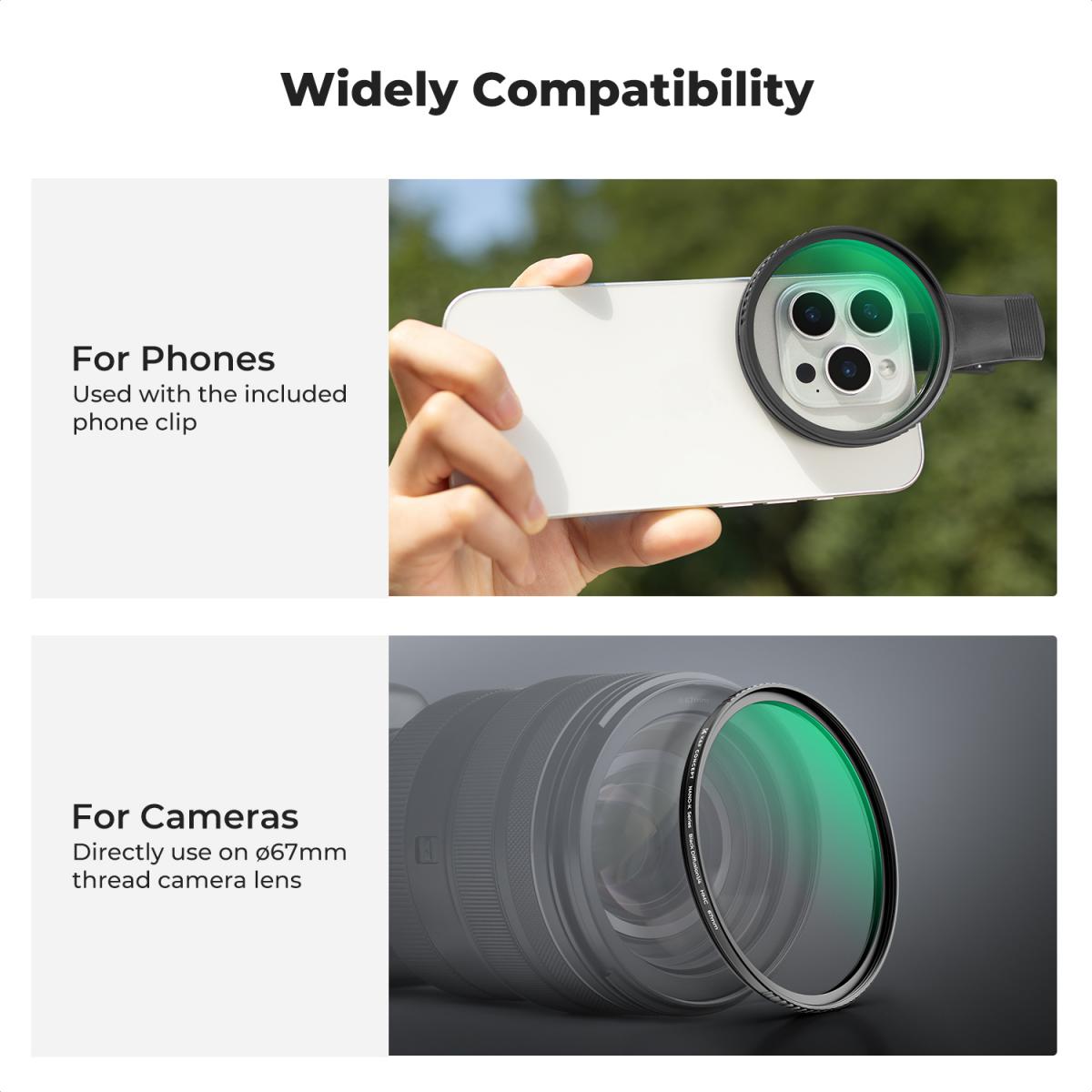 67mm Clip-on Black Mist 1/4 Phone Camera Lens Filter Kit Applicable to ...