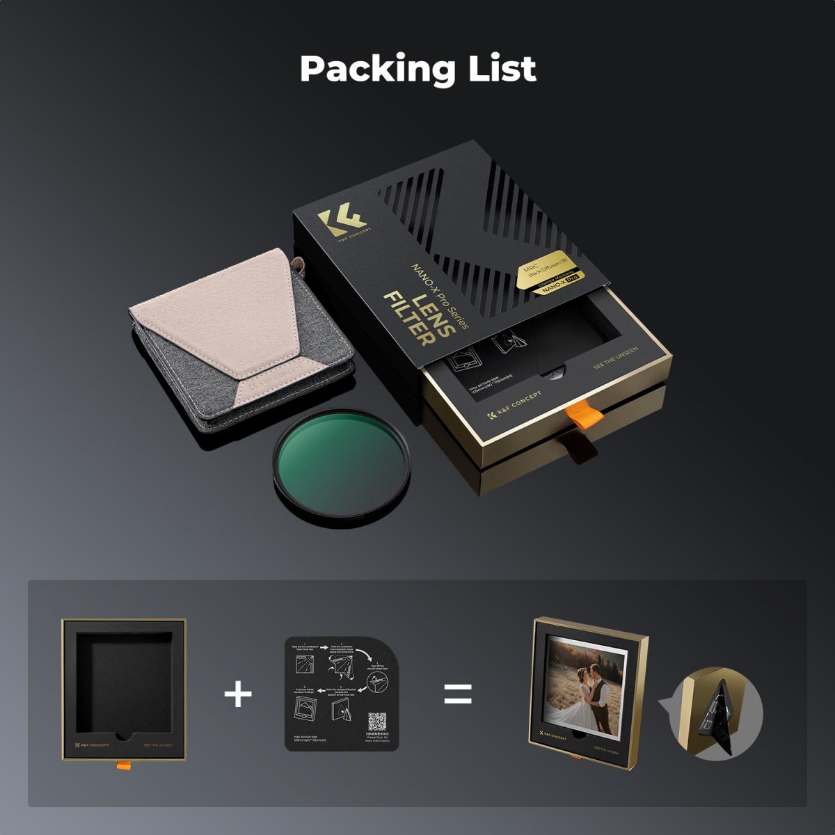 82mm Black Mist 1/8 Filter with Brass Frame, Ultra Low Reflection, Mist ...