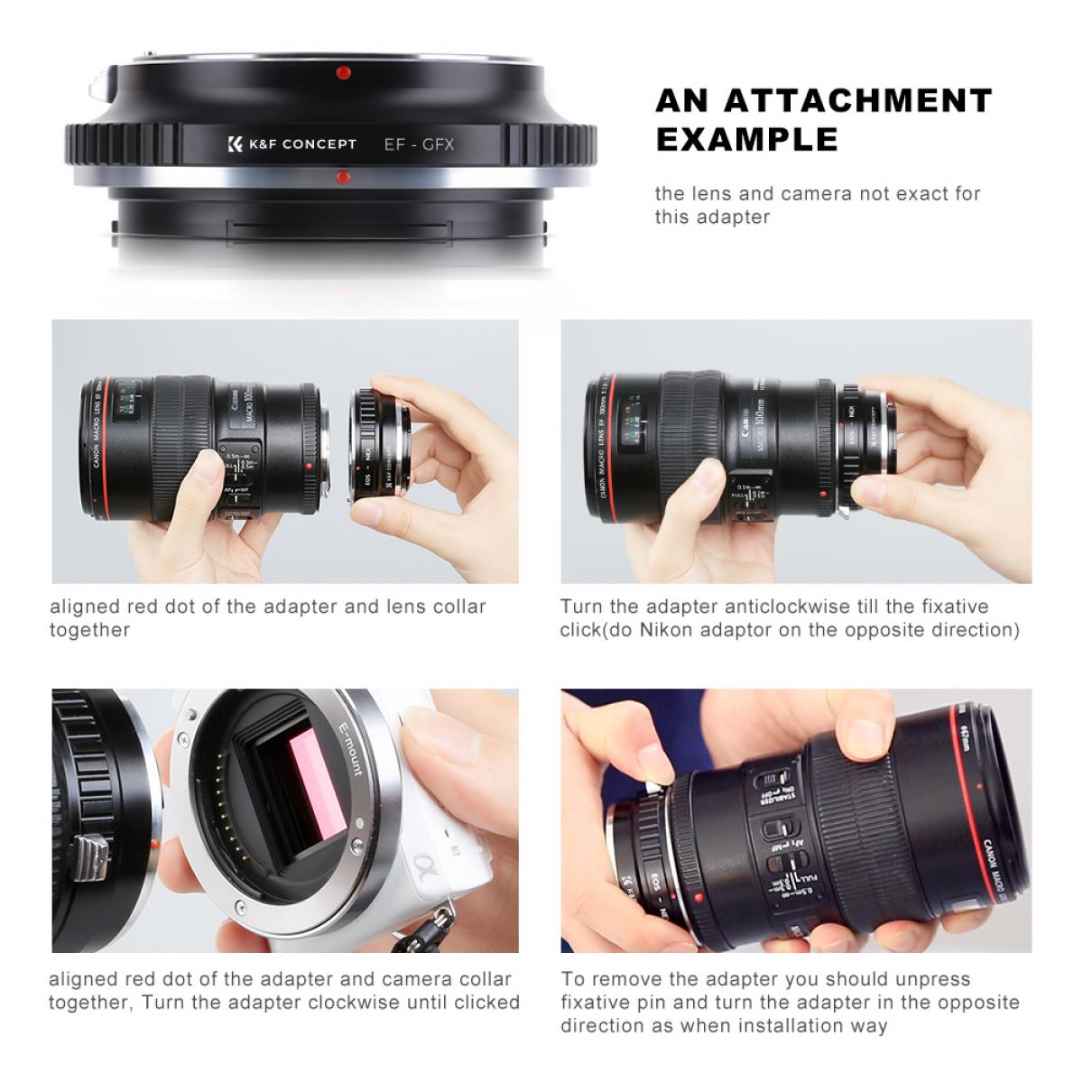Canon EOS EF Lenses to Fuji GFX Lens Mount Adapter For DSLR K&F Concept M12211 Lens Adapter ...