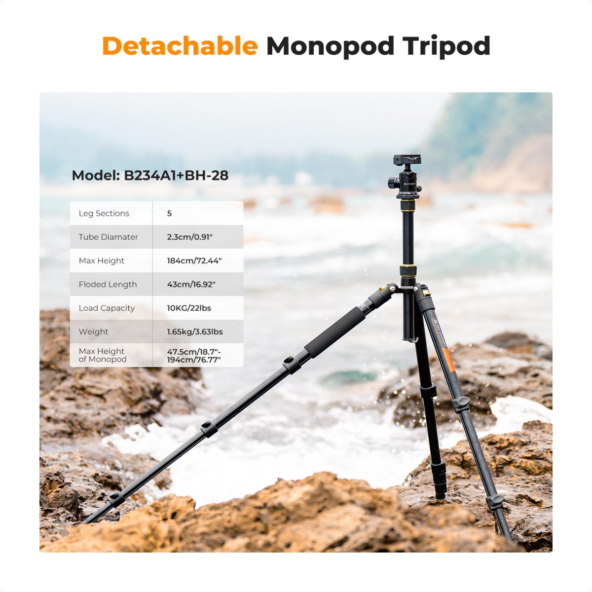 Bluetooth Camera Tripod 1.84m Lightweight and Compact Aluminum - KENTFAITH