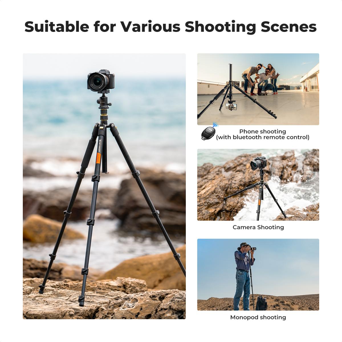 Bluetooth Camera Tripod 1.84m Lightweight and Compact Aluminum - KENTFAITH