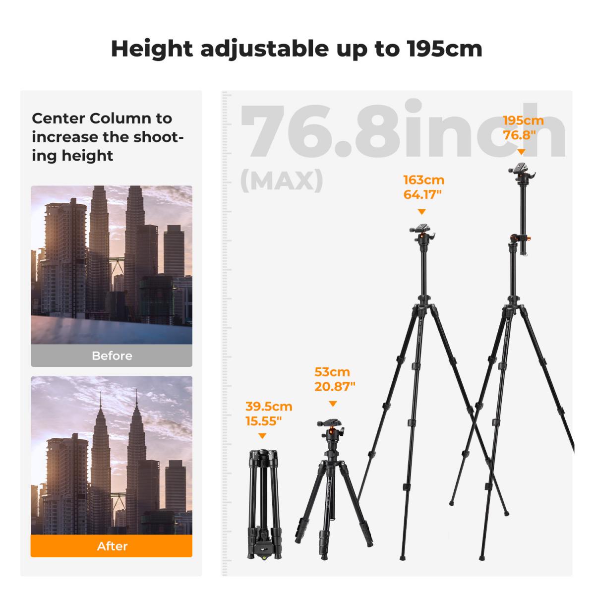 DSLR Camera Tripods Aluminum Travel With Transverse Center Column ...