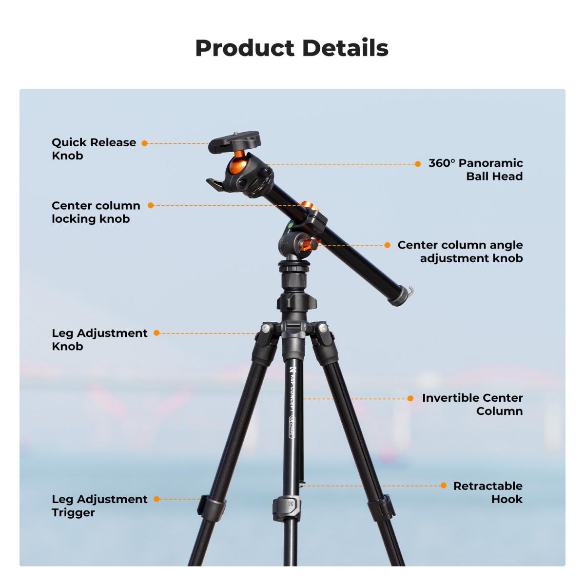 DSLR Camera Tripods Aluminum Travel With Transverse Center Column ...