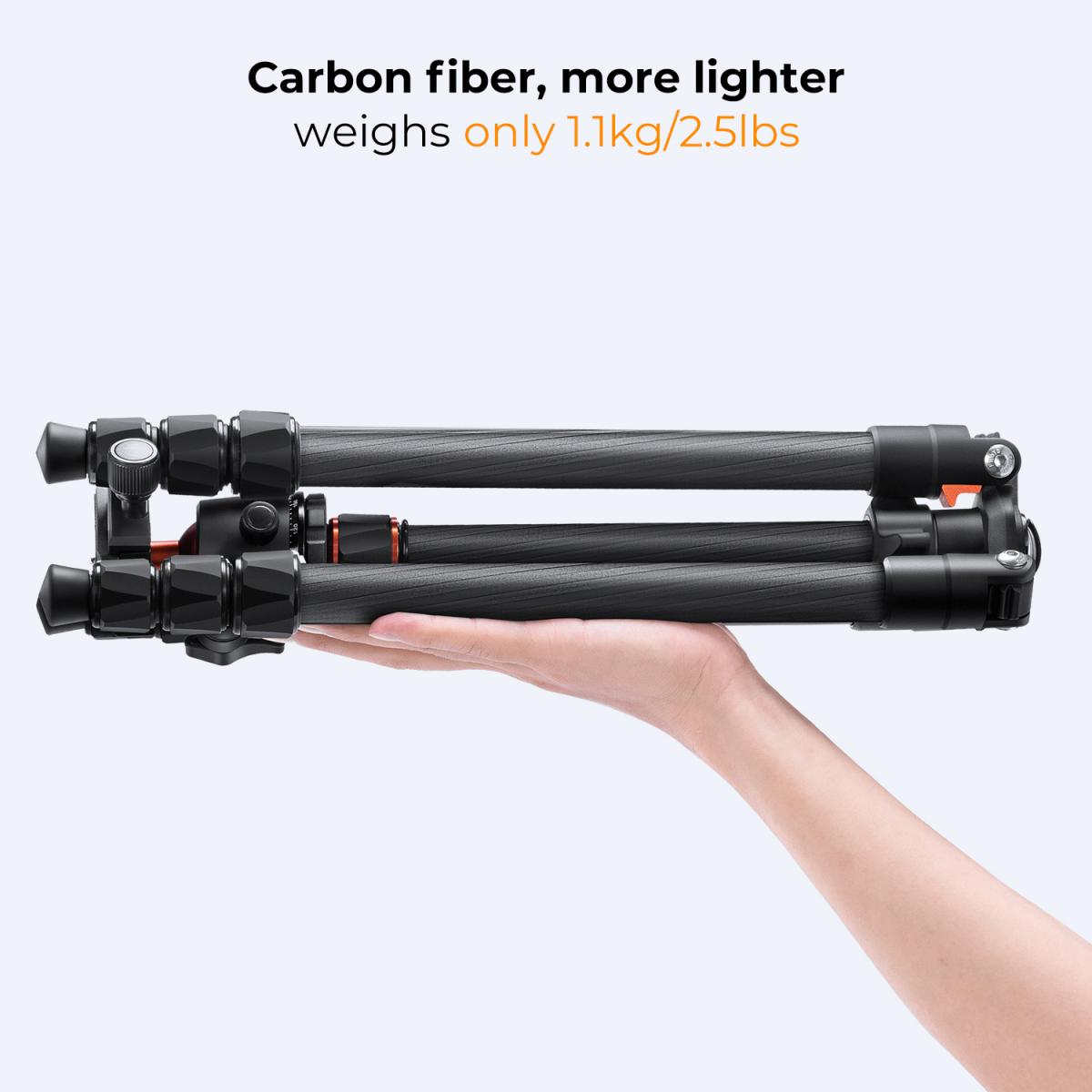 K&F Concept 64 inch/163cm Carbon Fiber Camera Tripod,Lightweight Travel ...