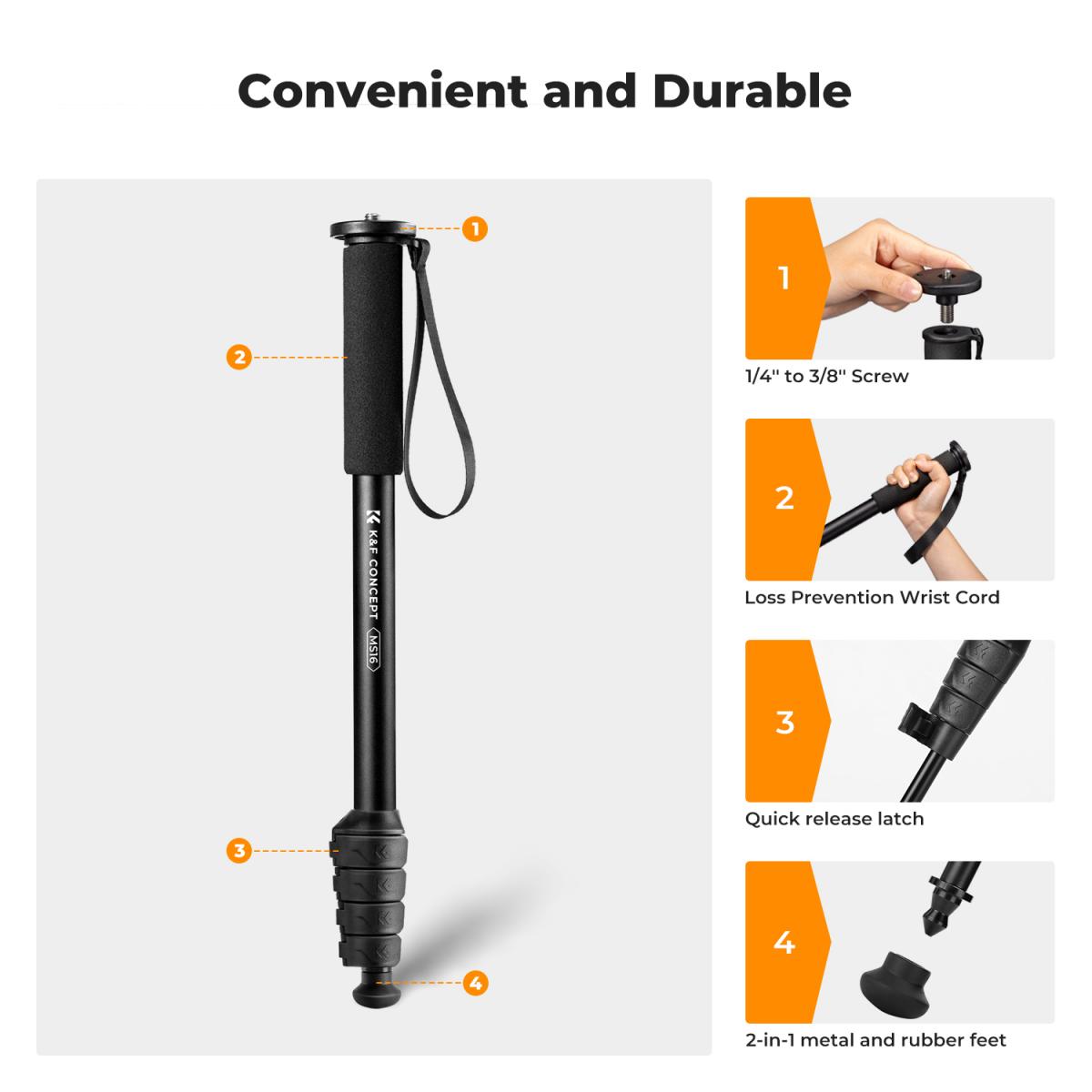 5-Section Camera Monopod 63'' K&F Concept - KENTFAITH