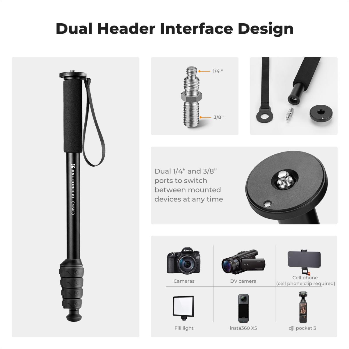 5-Section Camera Monopod 63'' K&F Concept - KENTFAITH