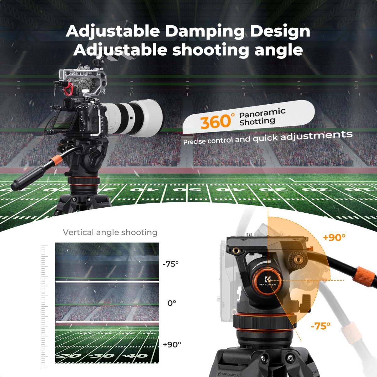 Professional Video Camera Tripod Fluid Head 22Lbs/10Kg K&F Concept ...