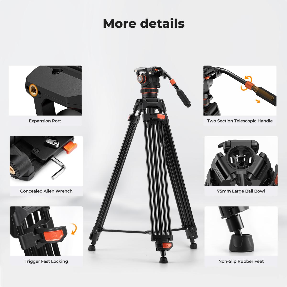 Professional Video Camera Tripod Fluid Head 22Lbs/10Kg K&F Concept ...