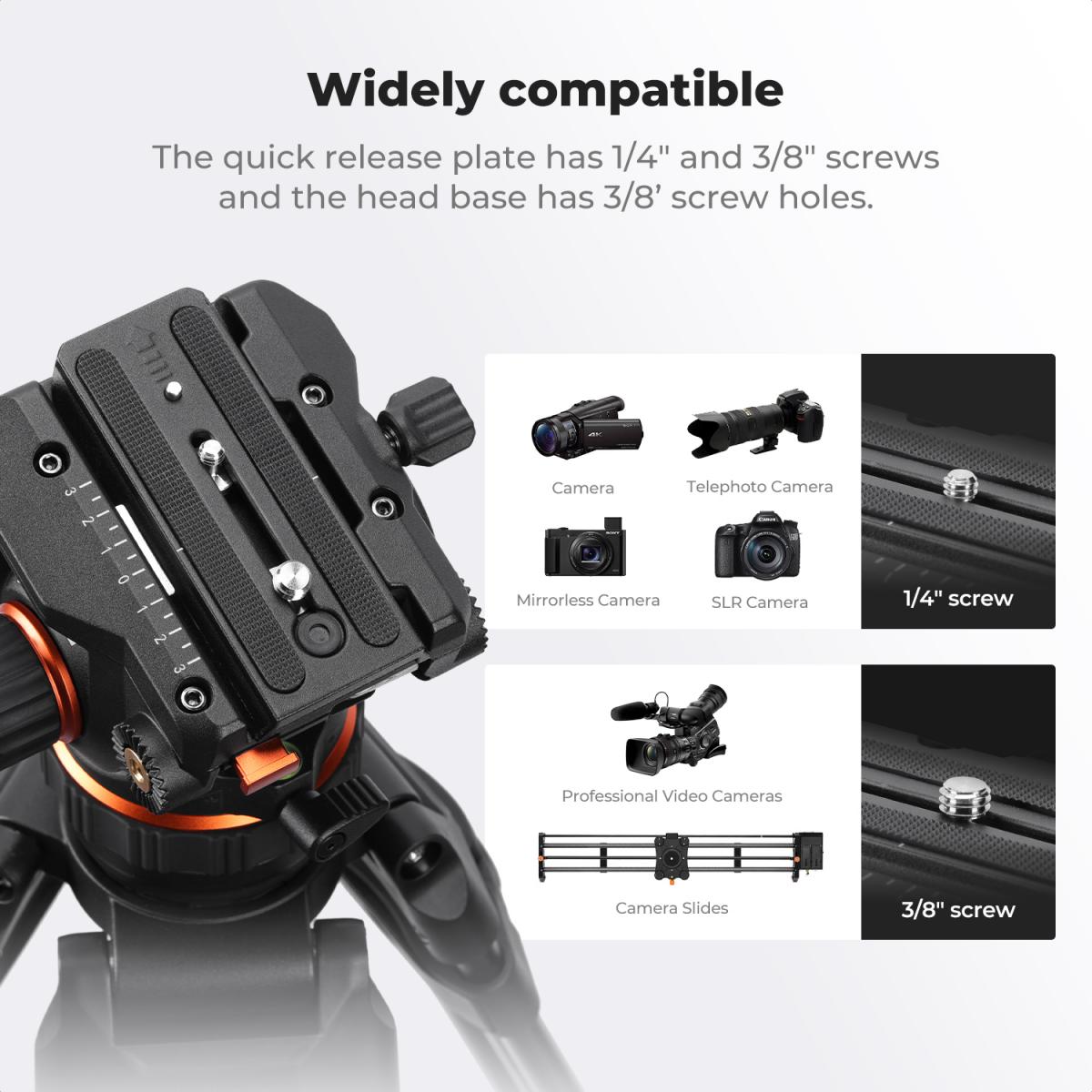 Professional Video Camera Tripod Fluid Head 22Lbs/10Kg K&F Concept ...