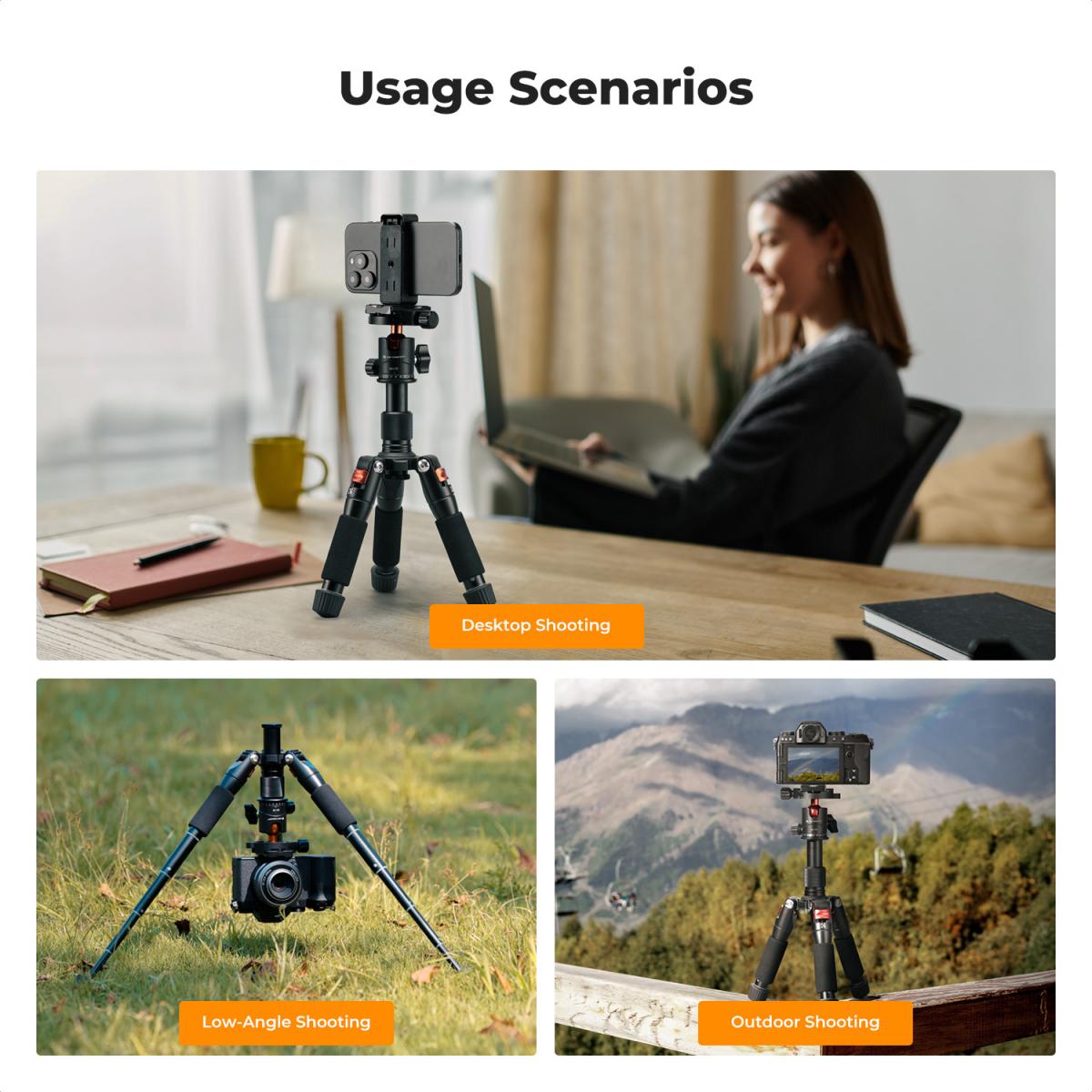Camcorder Mini Tripod 20.5''/ 52Cm 360° 1/4'' 6Kg K&F Concept - KENTFAITH