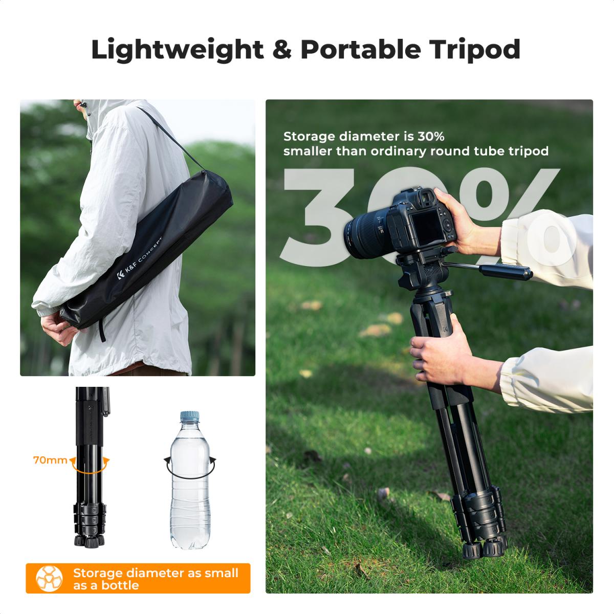 K&F Concept Camera Tripod, 68" Lightweight Portable Travel Outdoor DSLR ...