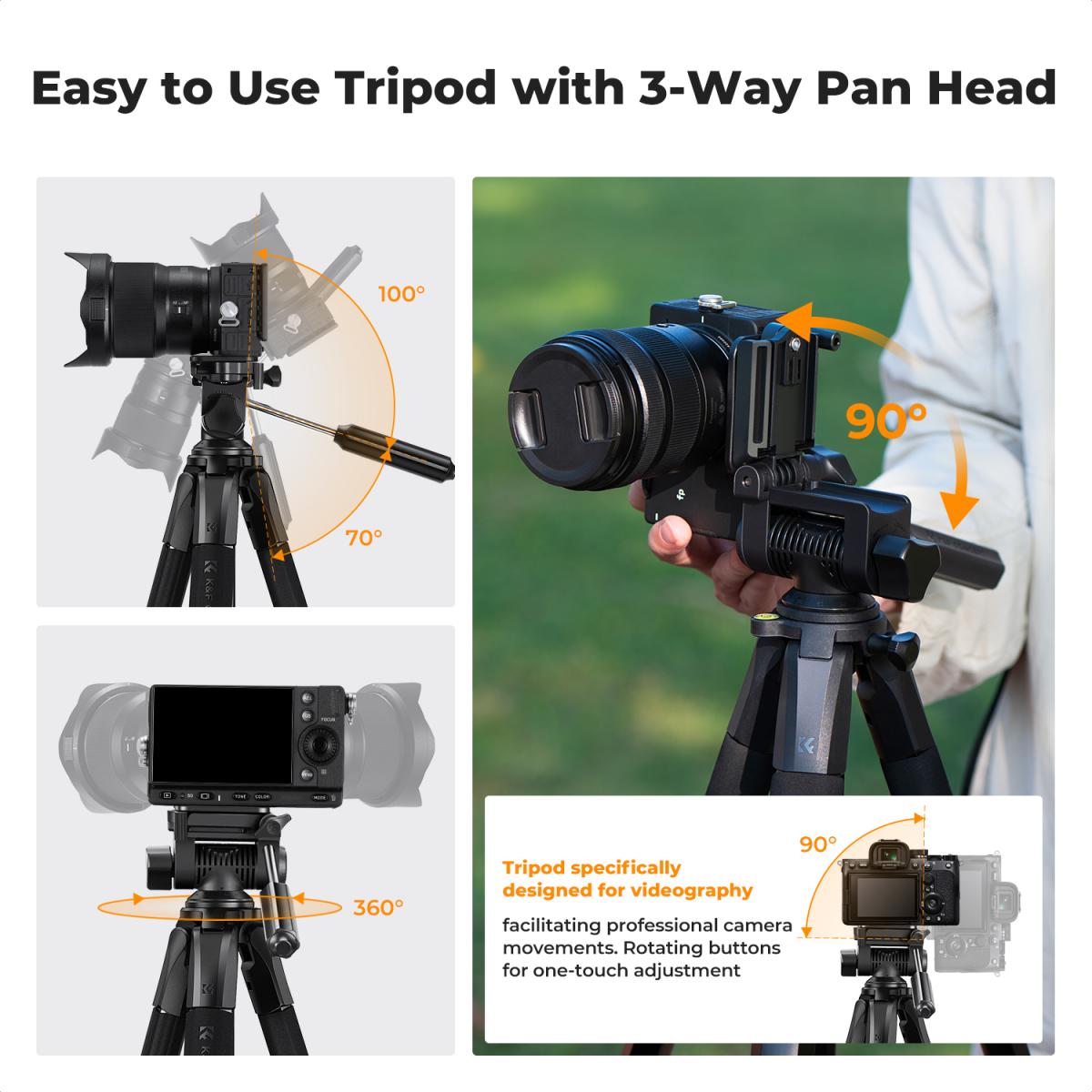 K&F Concept Camera Tripod, 68" Lightweight Portable Travel Outdoor DSLR ...