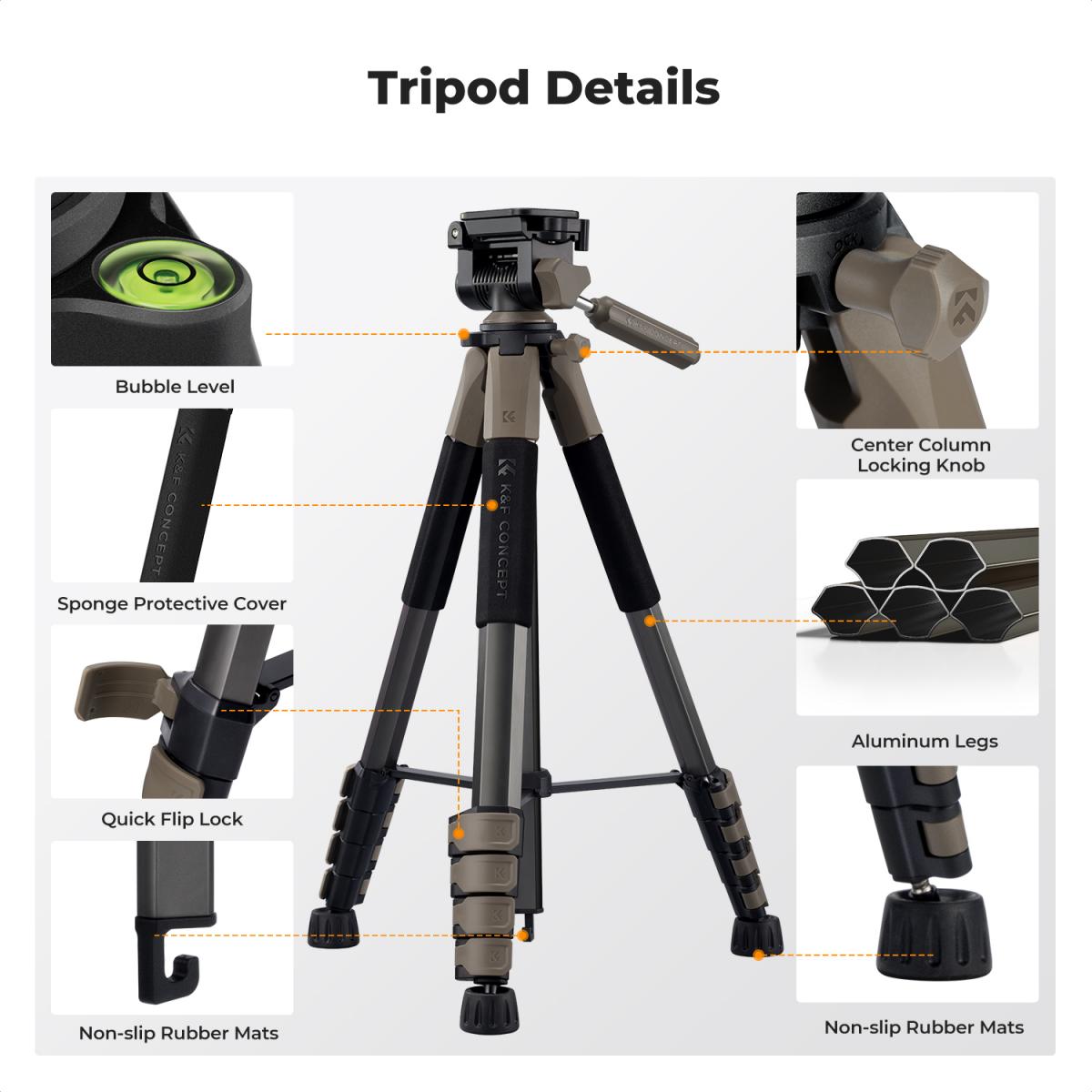 K&F Concept Camera Tripod, 75" Lightweight Portable Travel Outdoor DSLR ...