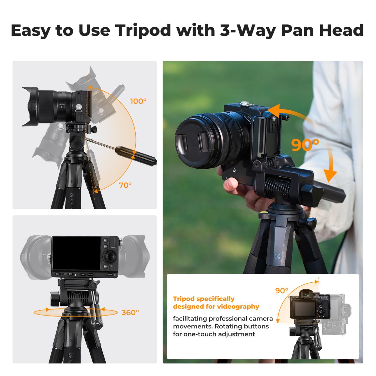 K&F Concept Camera Tripod, 75" Lightweight Portable Travel Outdoor DSLR ...