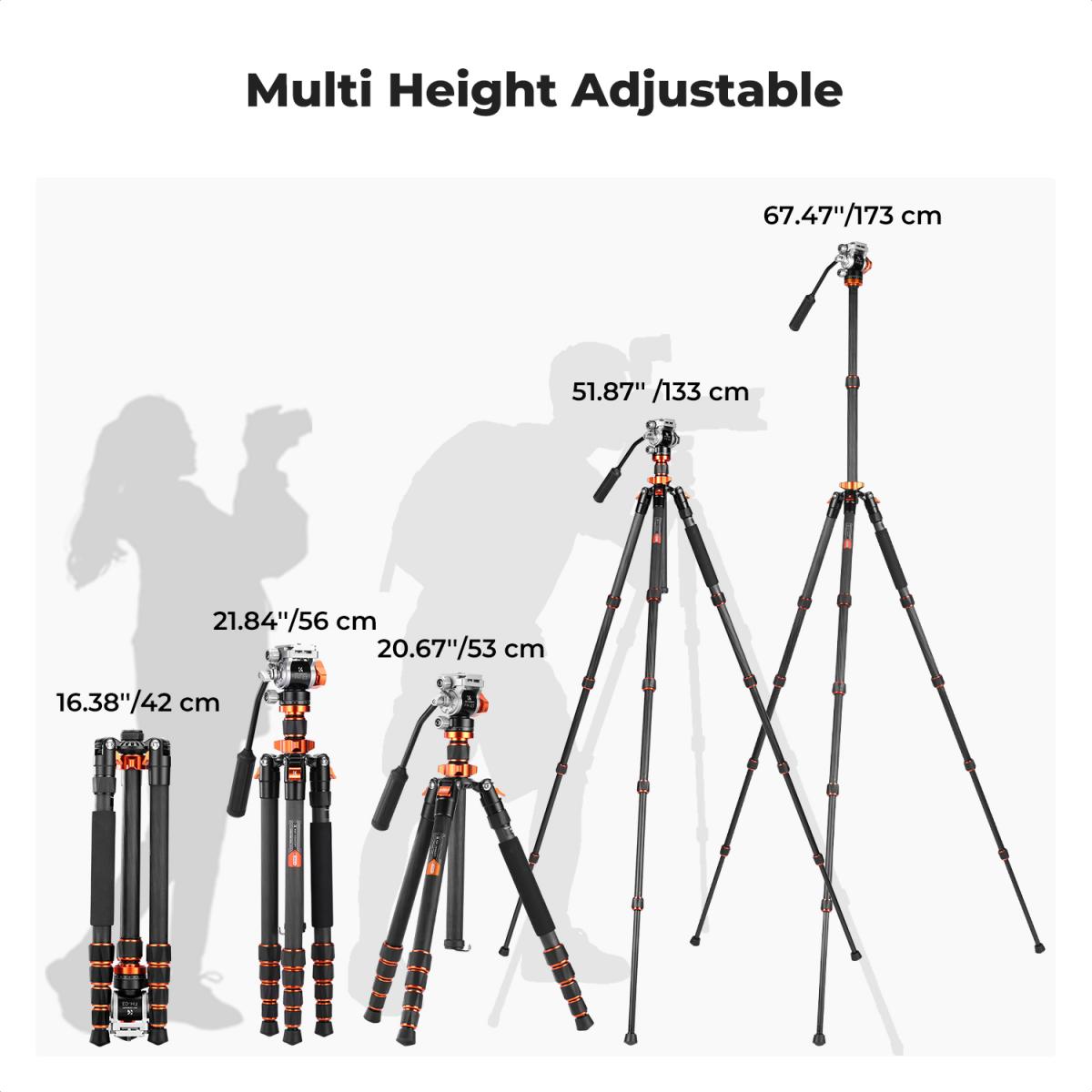 67"/1.7m Carbon Fiber Lightweight Camera Tripod with Hydraulic Video ...