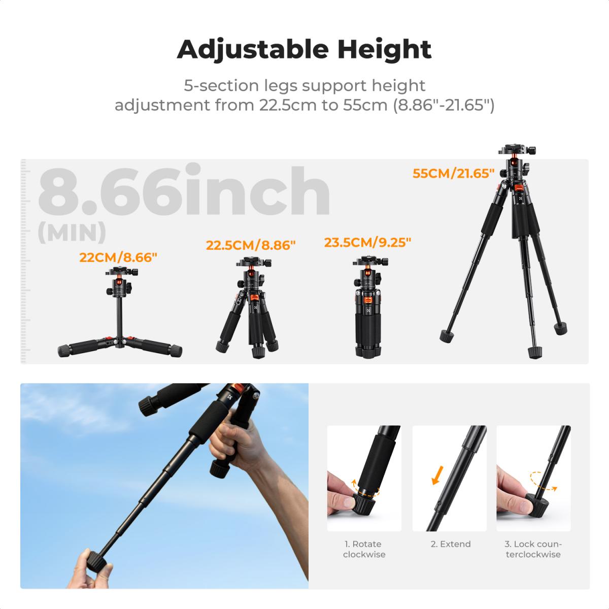 55cm Folding Tabletop Mini Tripod with Ball Head - KENTFAITH