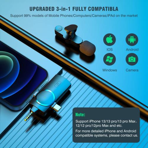 AP031 ไมโครโฟนไร้สายแบบหนีบเสื้อ 3-in-1 Plug-Play ลดเสียงรบกวน ซิงค์ ...