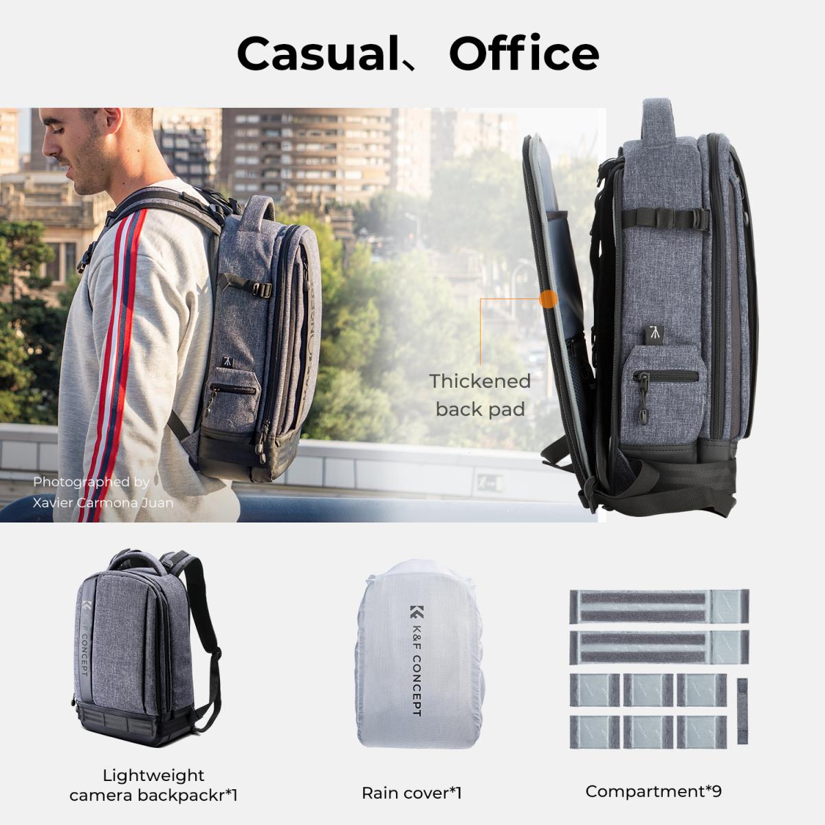 DSLR & Laptop Backpack ( Grey, 15L) - K&F Concept