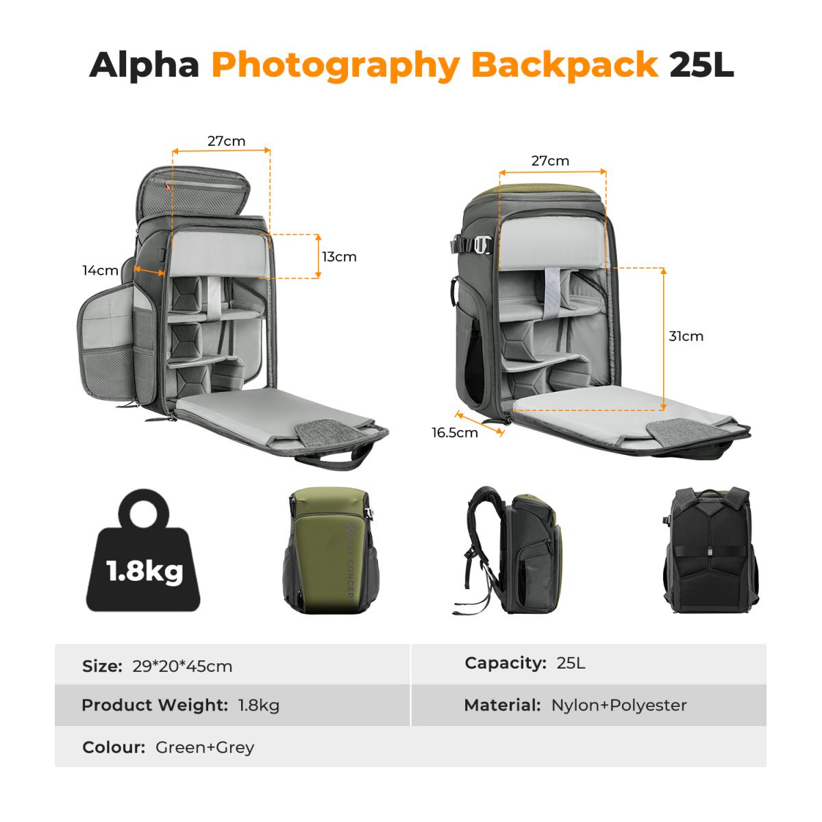 Outdoor Camera Backpack 25L, 25L 01（Green） | K&F Concept - K&F Concept