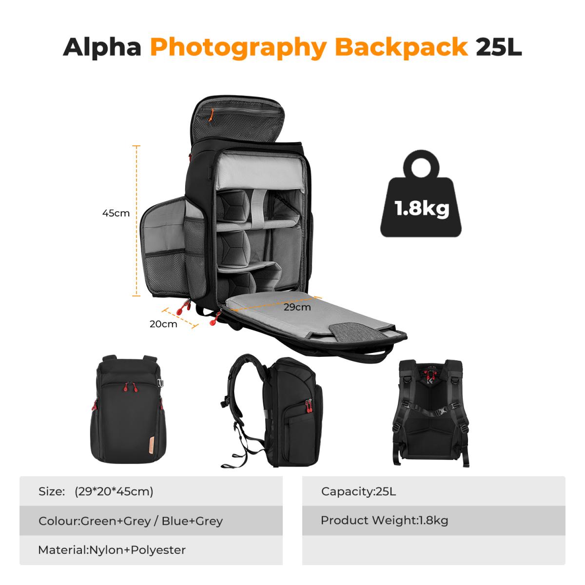 K&F Concept Camera Alpha Backpack Air 25L, Camera Bags for ...