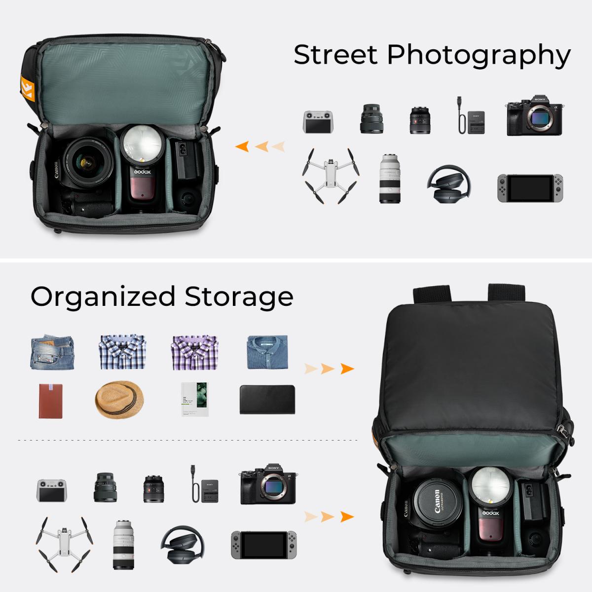 Collapsible Camera Bag, 10L (Black ) K&F Concept - KENTFAITH
