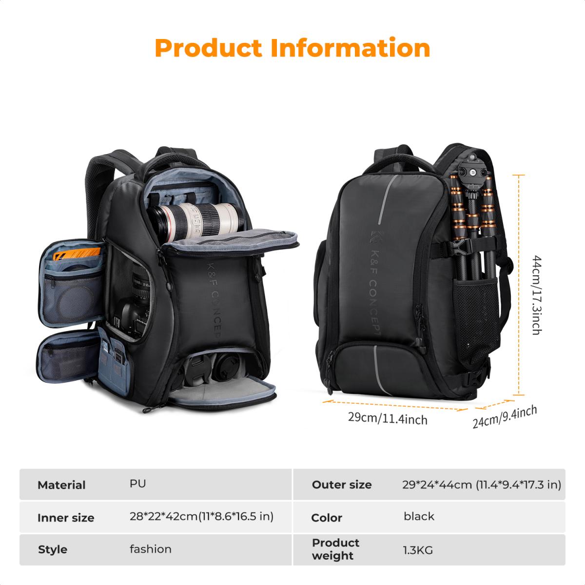 Camera Backpack 25L Nature Wander 09 Black - KENTFAITH