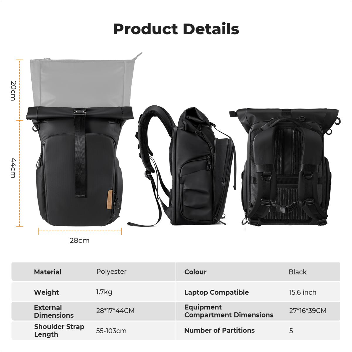 K&F Concept 20L Camera Backpack Nature Wander 11 Black, Waterproof ...