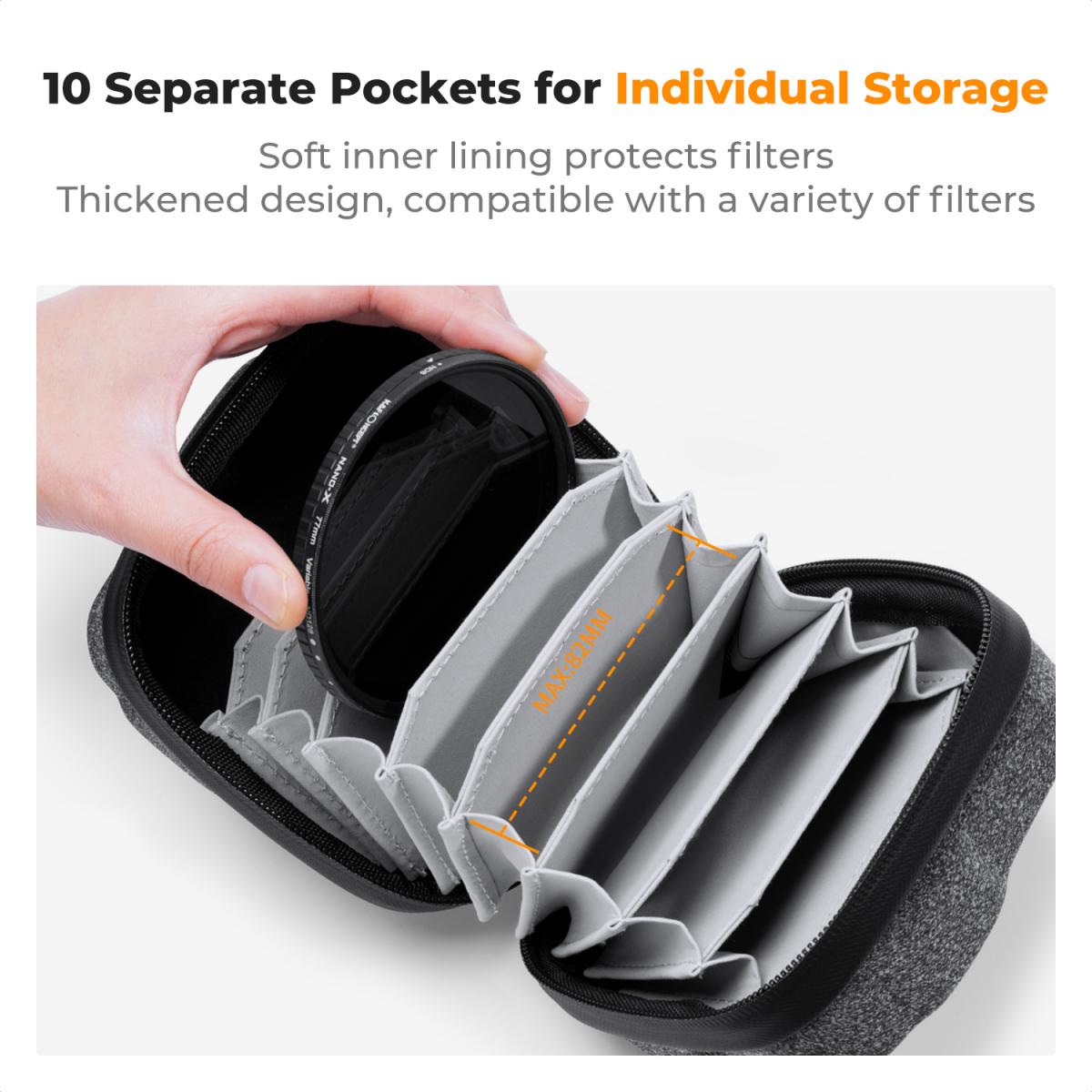 10 Pockets Hard Shell Lens Filter Bag Up to 82mm - KENTFAITH