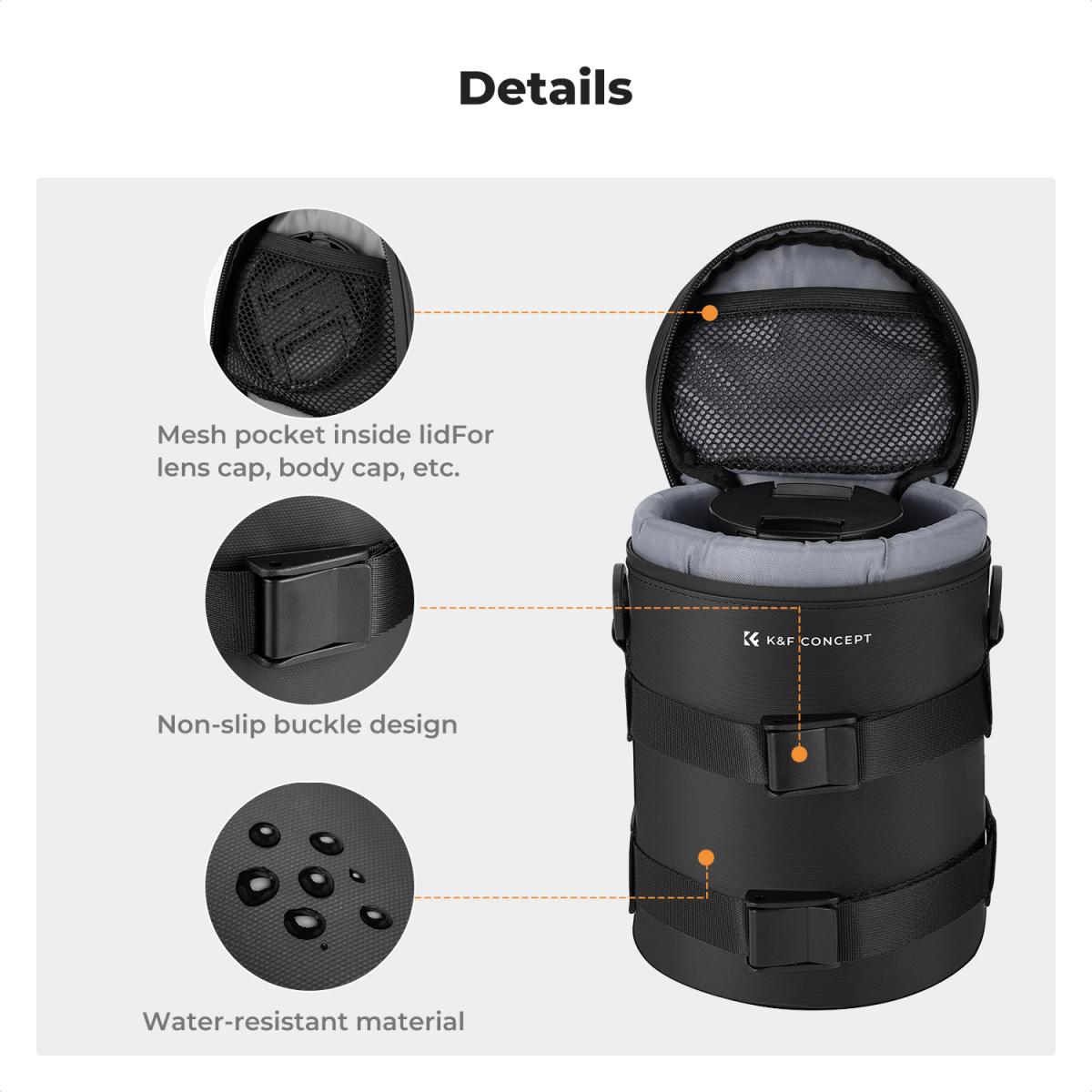 K&F Concept Camera Lens Pouch Case, Waterproof Zipper Lens Protective ...