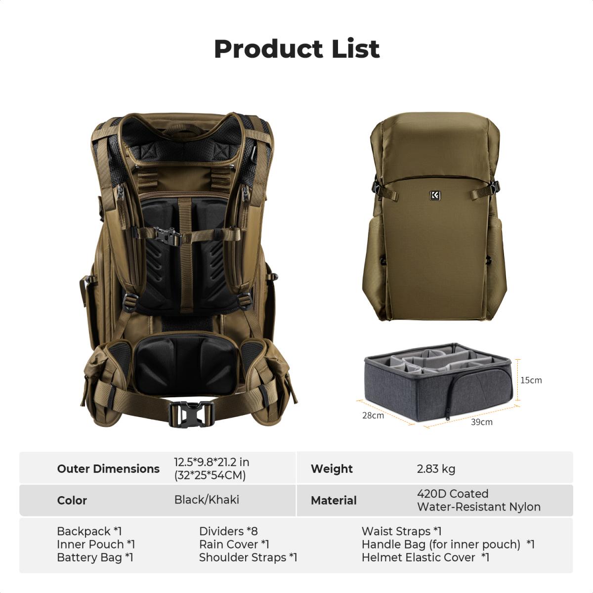 K&F Concept 30L Camera Backpack, Professional Waterproof DSLR Backpack ...