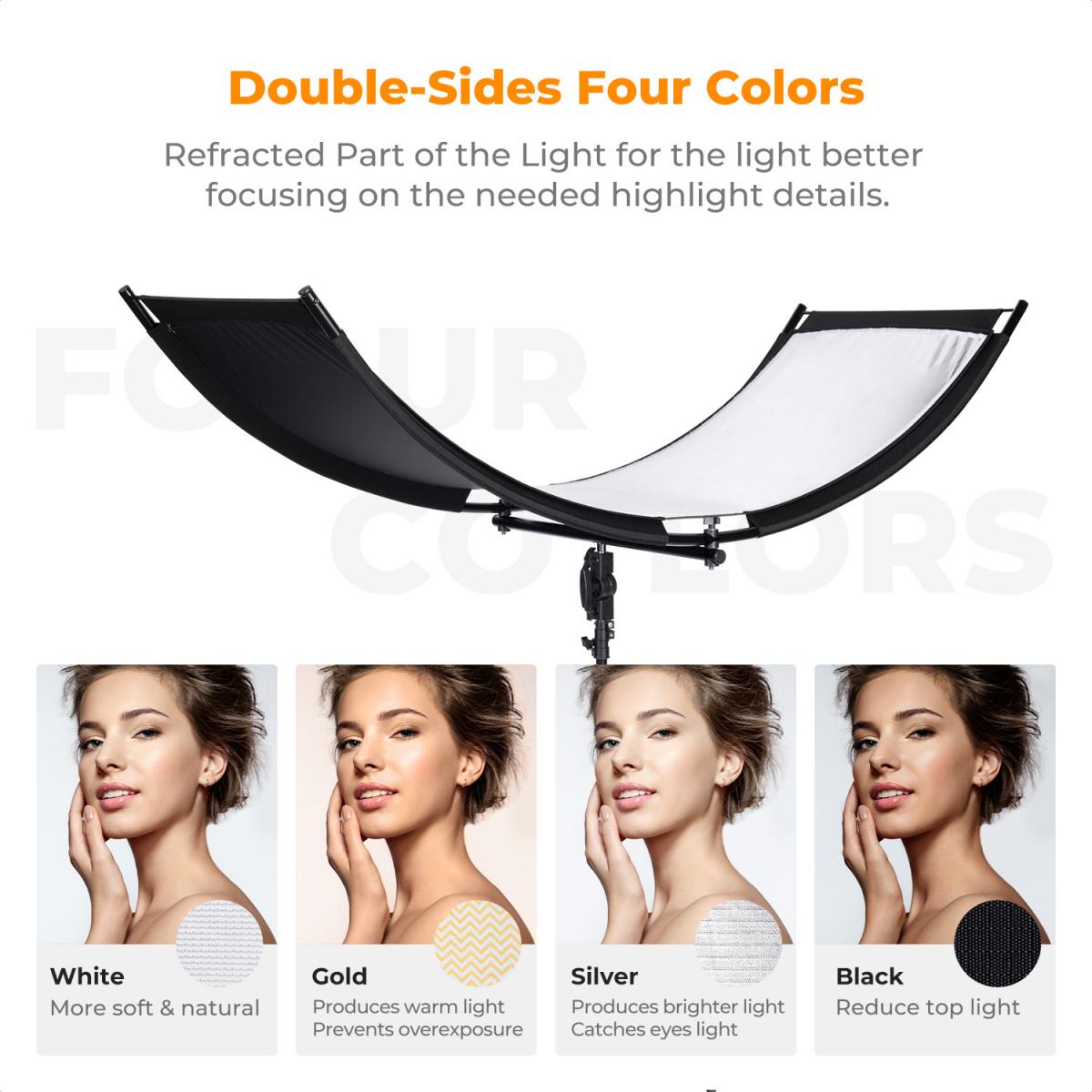 Curved Reflector 180x60cm with 4-in-1 Reflective Fabric and 1.9m Stand ...