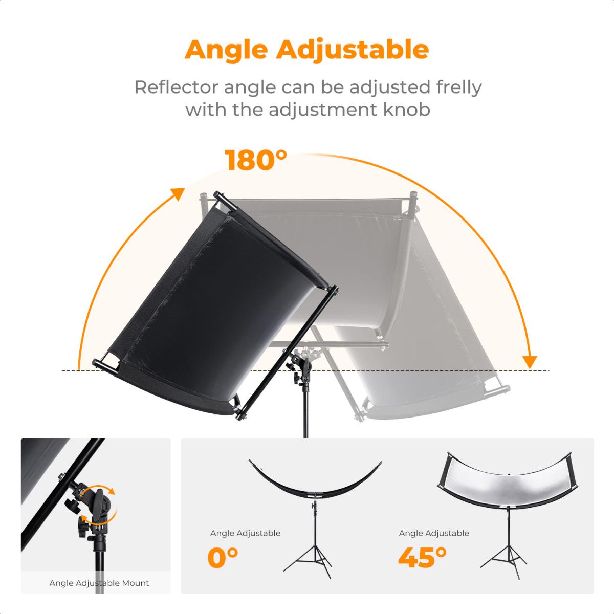 Curved Reflector 180x60cm with 4-in-1 Reflective Fabric and 1.9m Stand ...