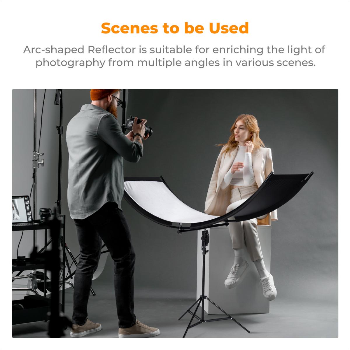 Curved Reflector 180x60cm with 4-in-1 Reflective Fabric and 1.9m Stand ...