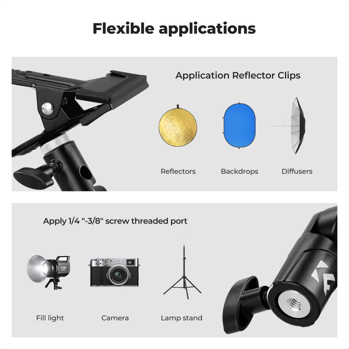 Reflector Bracket Heavy Duty Metal Clip Bracket with 5/8" Light Stand ...