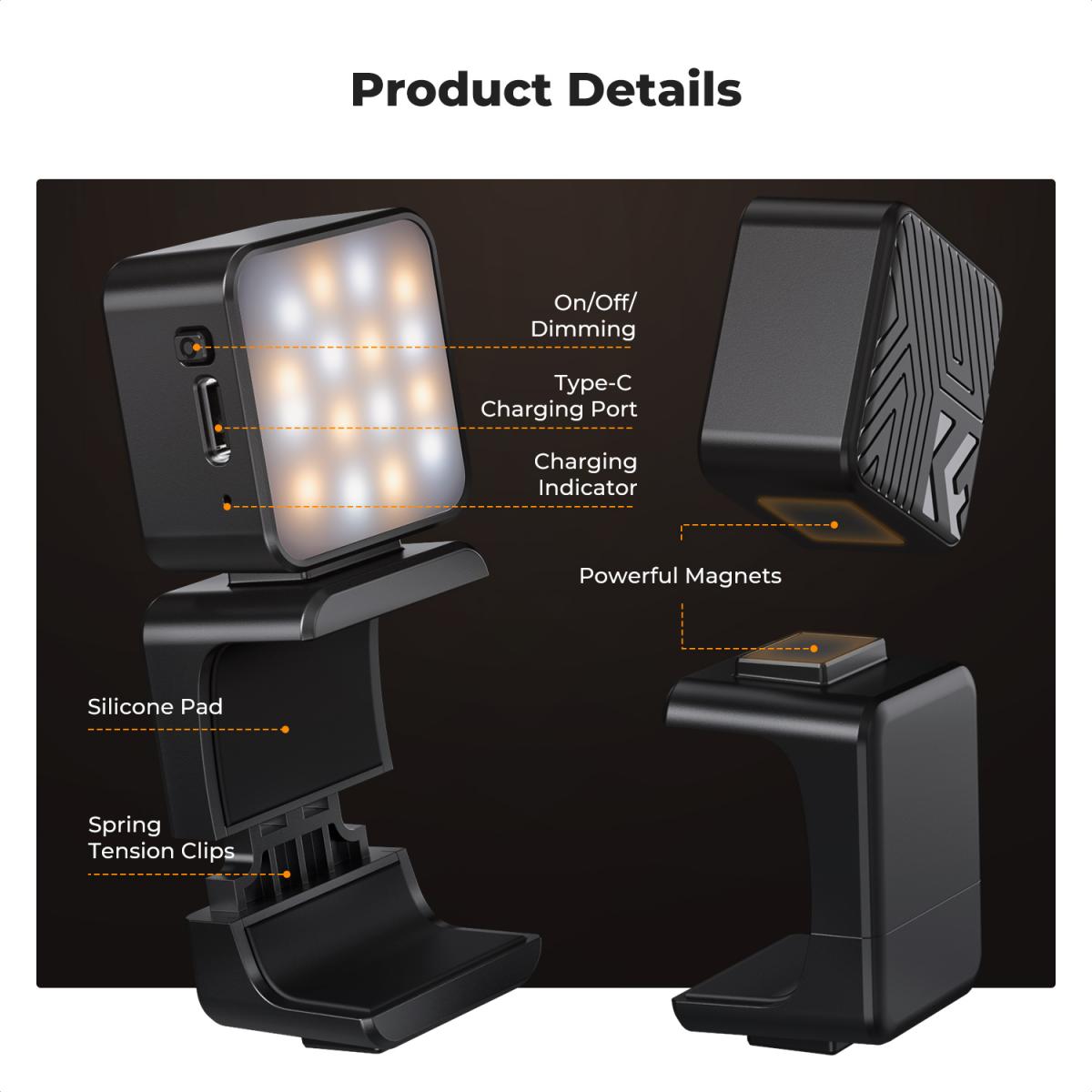 K&F Concept Magnetic Mini Light for DJI Osmo Pocket 3, 1W USB C ...