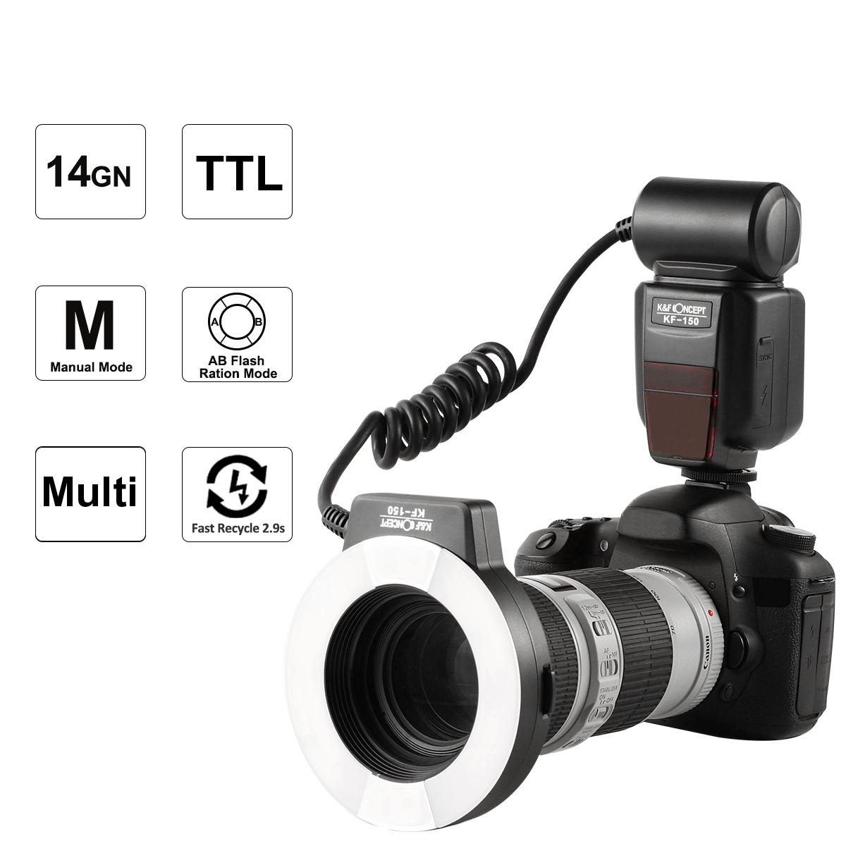 K&F Concept Ring Flash Light KF-150C E-TTL Macro Flash Ring with 52 55 ...