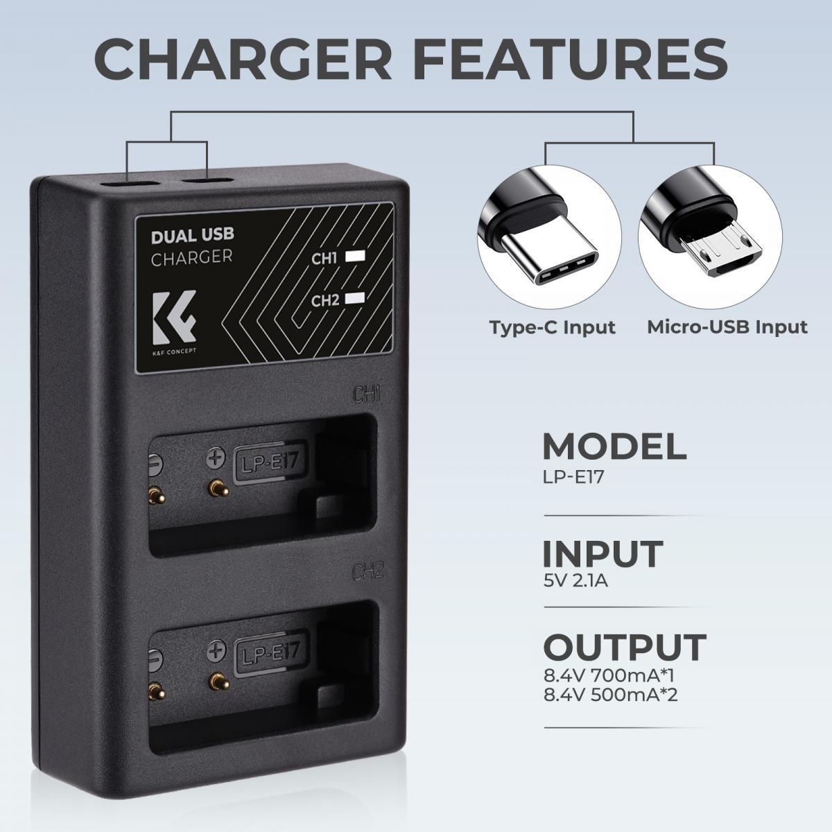 Charger For LP-E17 Dual Slot Quick K&F Concept - KENTFAITH