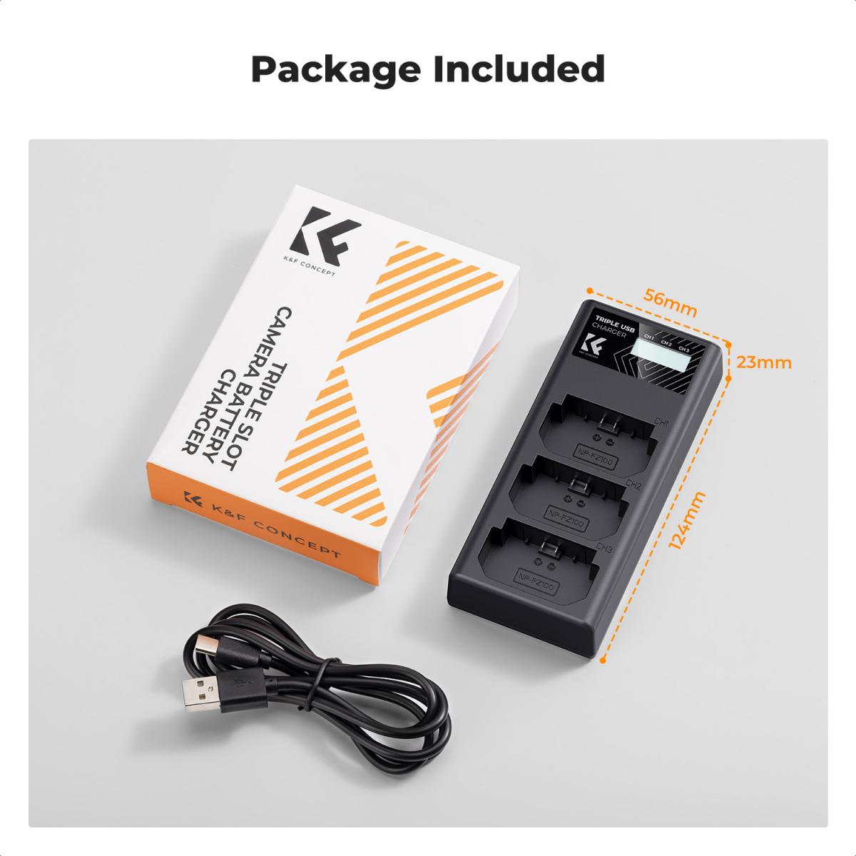 K&F Concept NP-FZ100 Charger, 3-Slot A7iii Battery Charger with LCD ...