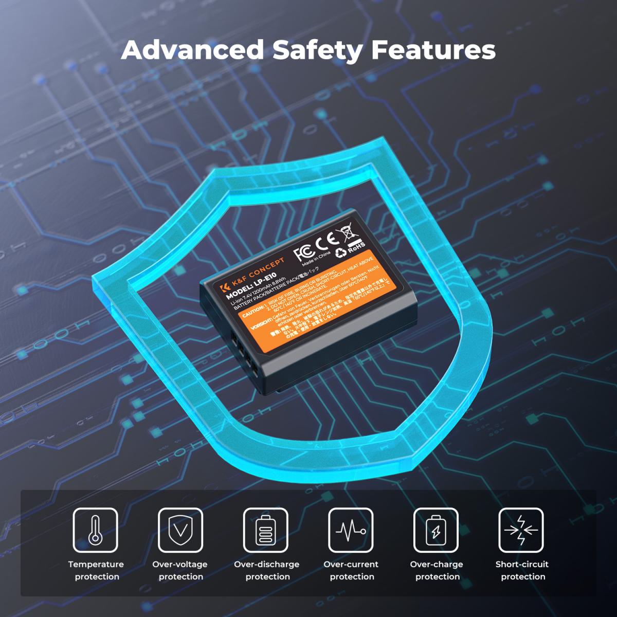 K&F Concept LP-E10 Battery 3-Pack and Upgraded LCD Charger for Canon ...