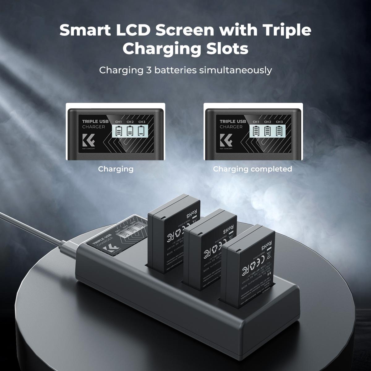 K&F Concept LP-E12 Battery 3-Pack and Upgraded LCD EOS M50 Battery ...