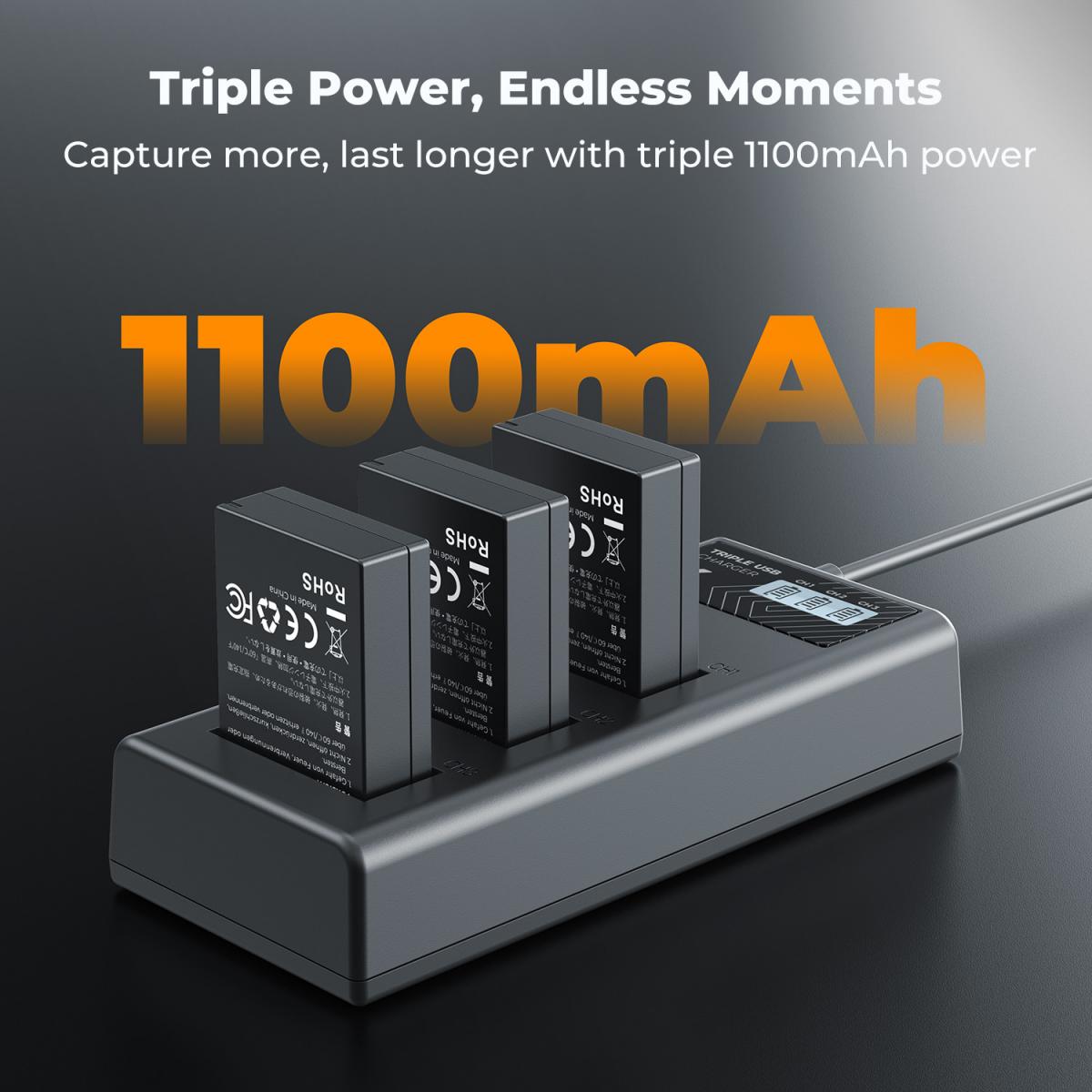 K&F Concept LP-E12 Battery 3-Pack and Upgraded LCD EOS M50 Battery ...