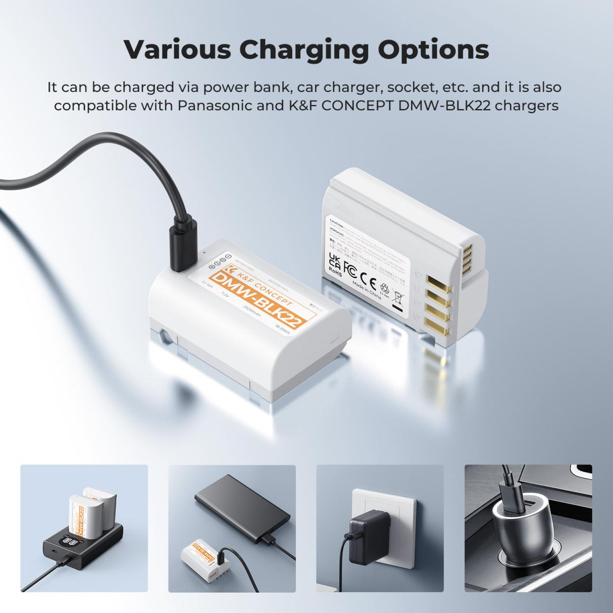 2520mAh DMW-BLK22 Battery, 2-Pack USB-C 2.5H Full Charged BLK22 Battery ...