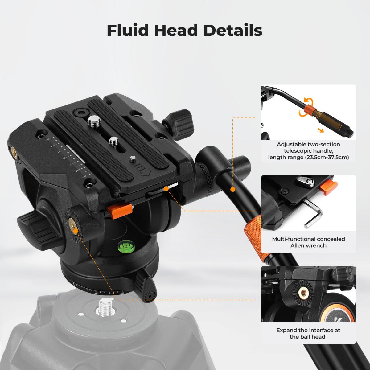 Fluid Head, Lightweight Fluid Video Head Silky-Smooth Stable Tripod ...