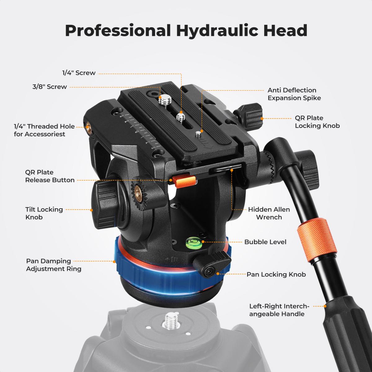 Professional Fluid Head, Lightweight Fluid Video Head Silky-Smooth ...